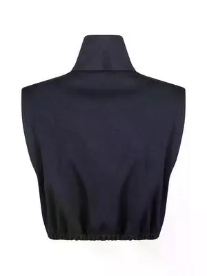 Miu Miu Quarter Zip Cropped Vest With Contrast Piping And Embroidered Logo