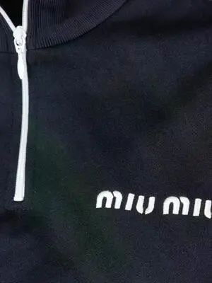 Miu Miu Quarter Zip Cropped Vest With Contrast Piping And Embroidered Logo