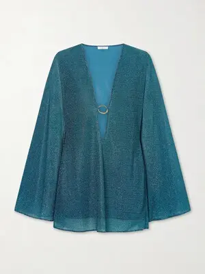 Oseree Lumière Embellished Metallic Stretch-knit Kaftan - Blue