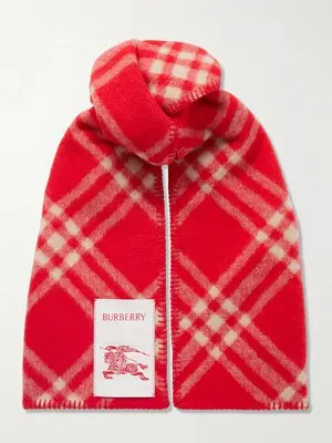 Burberry Checked Wool Scarf - Red