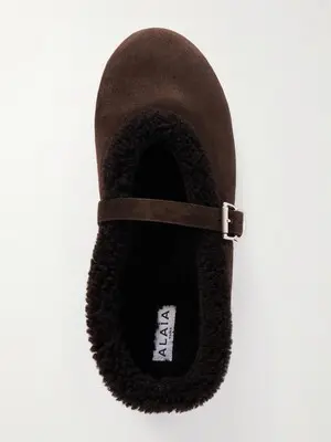 Alaïa Buckled Shearling Ballet Flats