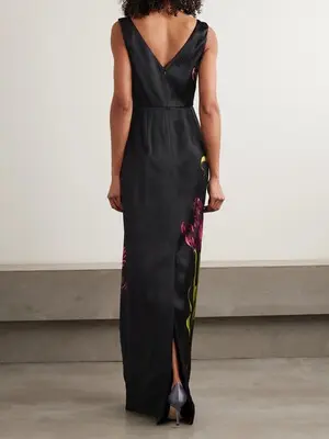 Erdem Floral-print Duchesse-satin Gown - Black