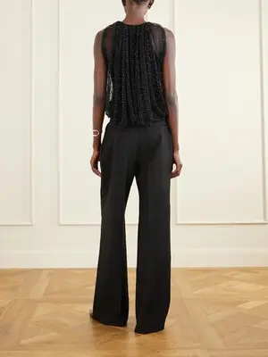 Sportmax Ruched Crystal-embellished Mesh Top - Black
