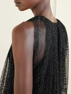 Sportmax Ruched Crystal-embellished Mesh Top - Black