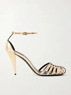 Givenchy Cage Metallic-leather Sandals - Gold