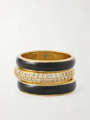 ROXANNE ASSOULIN A Touch Of Midnight Crystal Ring Set - Gold