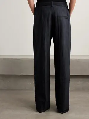 Khaite Linden Tiered Pinstriped Herringbone Twill Wide-leg Pants - Blue