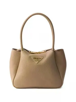 Prada Leather Tote Bag With Logo Detail - Neutrals