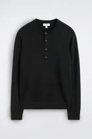 Cos Slim Merino Wool Henley Top - Black