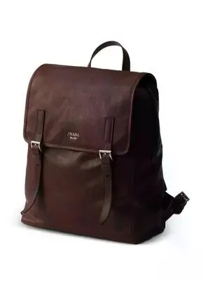 Prada Buckled Leather Backpack - Brown