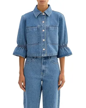 LAMARQUE Ruffle Sleeve Denim Jacket