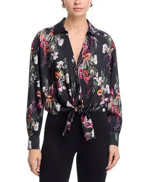 Cinq À Sept Floral Print Tie Front Blouse - Black Multi