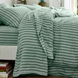 PIGLET IN BED Pembroke Stripe Linen Blend Flat Sheet, King - Pine Green