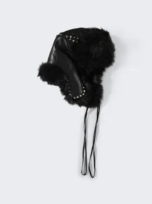 WHO DECIDES WAR BY EV BRAVADO Studded Leather Trapper Hat - Black