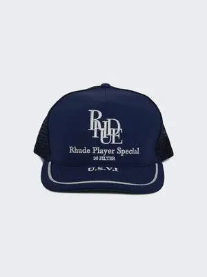 Rhude Player Special Trucker Hat - Navy