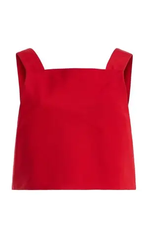 Rosie Assoulin Cotton Grosgrain Cropped Top - Red