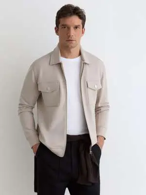 REISS Medina Premium Interlock Zip-through Overshirt