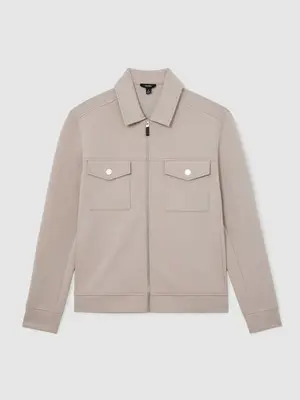 REISS Medina Premium Interlock Zip-through Overshirt
