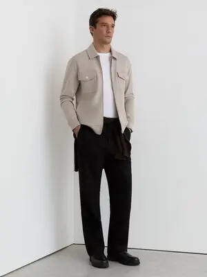 REISS Medina Premium Interlock Zip-through Overshirt