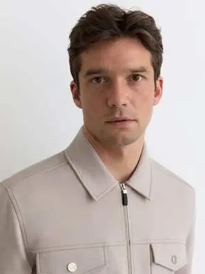 REISS Medina Premium Interlock Zip-through Overshirt