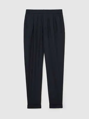 REISS Cooper Wool-blend Tapered Trousers - Navy