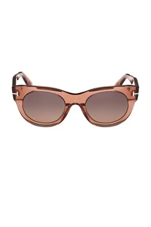 TOM FORD Round Frame Sunglasses - Shiny Terracotta & Plum