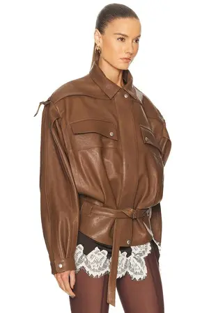 Magda Butrym Belted Leather Bomber Jacket