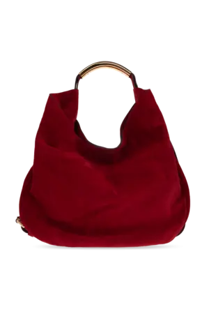 Moschino Suede Handbag With Metal Handle Red