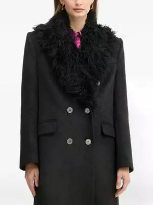 Versace Double-breasted Coat With Faux-fur Collar