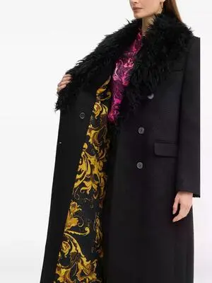 Versace Double-breasted Coat With Faux-fur Collar