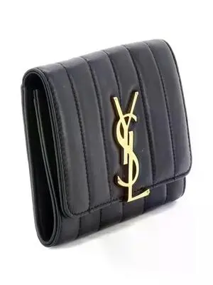 Saint Laurent Vicky Flap Wallet Vertical Quilted Leather Compact Small Wallets