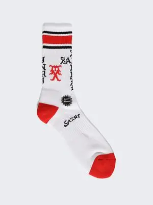 SAINT MXXXXXX Logo Crew Socks - White