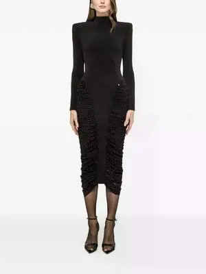 NISSA Rhinestone-embellished Ruched Midi Dress - Black