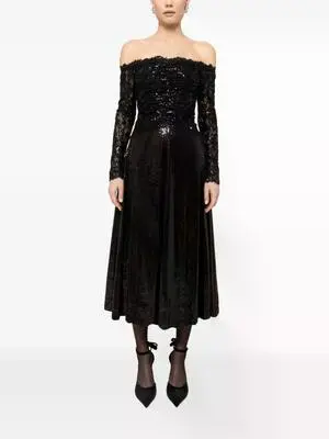 NISSA Sequin-embellished Off-shoulder Midi Dress - Black
