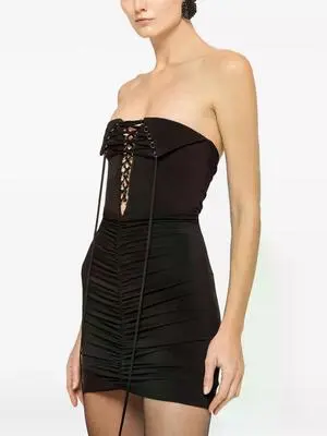 NISSA Ruched Lace-up Mini Dress
