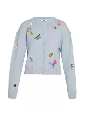 Erdem Floral-embellished Crew-neck Cardigan - Blue