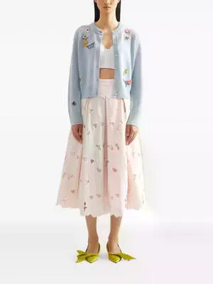 Erdem Floral-embellished Crew-neck Cardigan - Blue