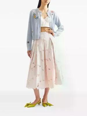 Erdem Floral-embellished Crew-neck Cardigan - Blue