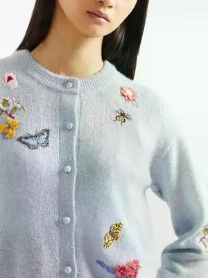 Erdem Floral-embellished Crew-neck Cardigan - Blue
