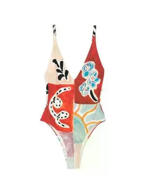 ALEMAIS Printed V-neck One-piece Swimsuit - Red