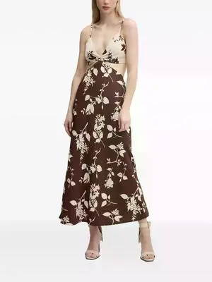 Abercrombie Cut-out Floral-pattern Midi Dress - Brown