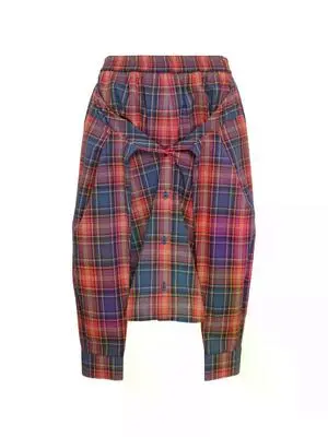 PUSHBUTTON Buttoned Tied-waist Plaid Skirt