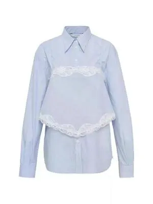 PUSHBUTTON Lace-trim Striped Shirt