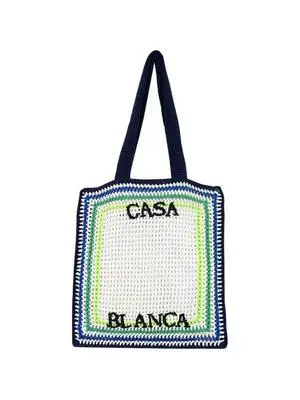 Casablanca Stripe Crochet Shoulder Bag - Blue