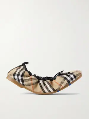 Burberry Leather-trimmed Checked Canvas Ballet Flats