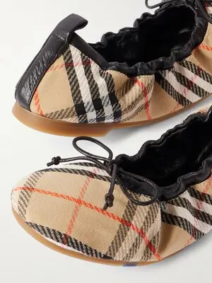 Burberry Leather-trimmed Checked Canvas Ballet Flats