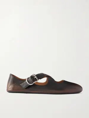 Alaïa Criss Cross Leather Ballet Flats - Brown
