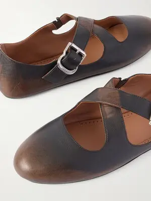 Alaïa Criss Cross Leather Ballet Flats - Brown