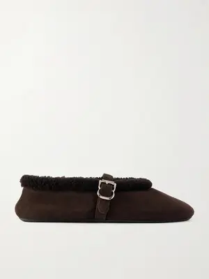 Alaïa Buckled Shearling Ballet Flats - Brown