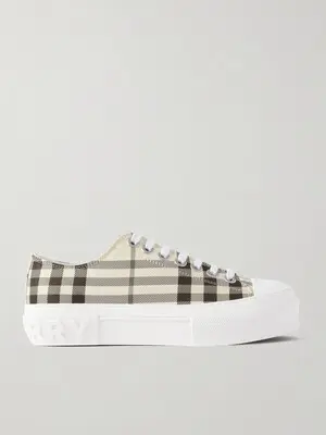 Burberry Checked Canvas Sneakers - Neutrals
